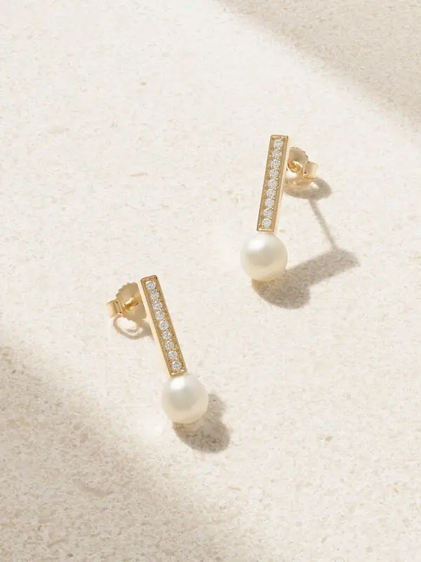 Mizuki 14-karat Pearl And Diamond Drop Earrings - Gold
