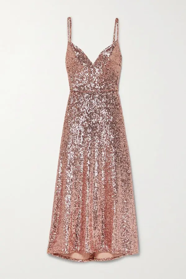 Monique Lhuillier Sequined Stretch-Tulle Midi Dress In Rose Gold - 50% Off  | Editorialist