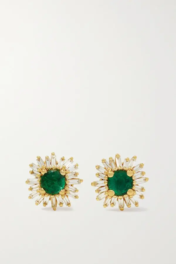 SUZANNE KALAN 18-karat Emerald And Diamond Earrings - Gold
