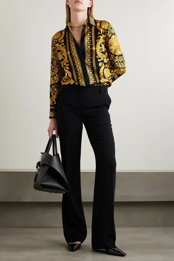 slim fit dress slacks VERSACE BAROQUE PRINT BIG KIDS DRESS SHIRT WHITE/GOLD