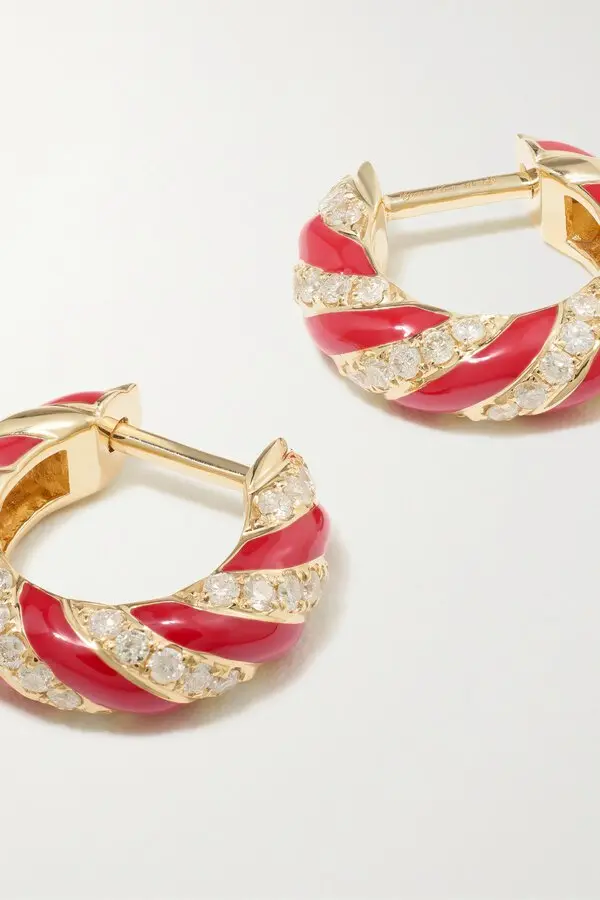 Yvonne Léon 9-karat Enamel And Diamond Hoop Earrings