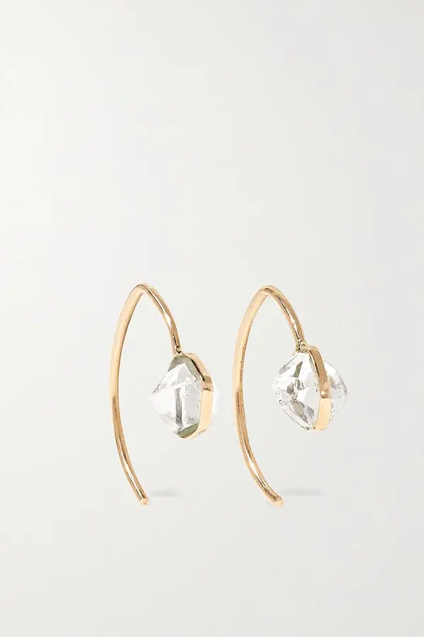 MELISSA JOY MANNING Mini Wishbone 14-karat Herkimer Diamond Earrings - Gold