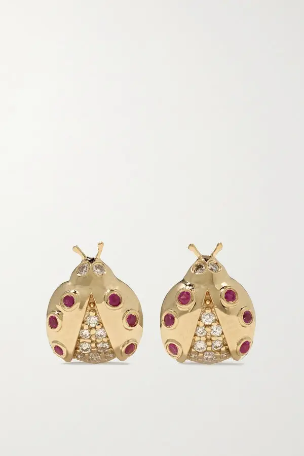 SYDNEY EVAN 14-karat Ladybug Earrings - Gold