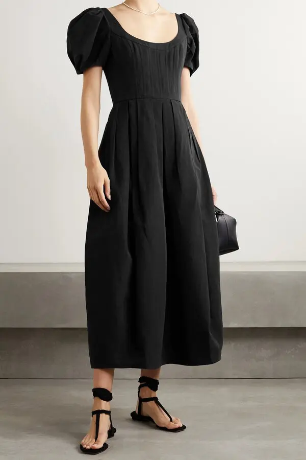 Brock Collection Salvina Pleated Cotton-Blend Poplin Midi Dress In Black -  50% Off | Editorialist