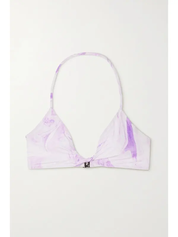 GANNI Printed Triangle Bikini Top - Purple