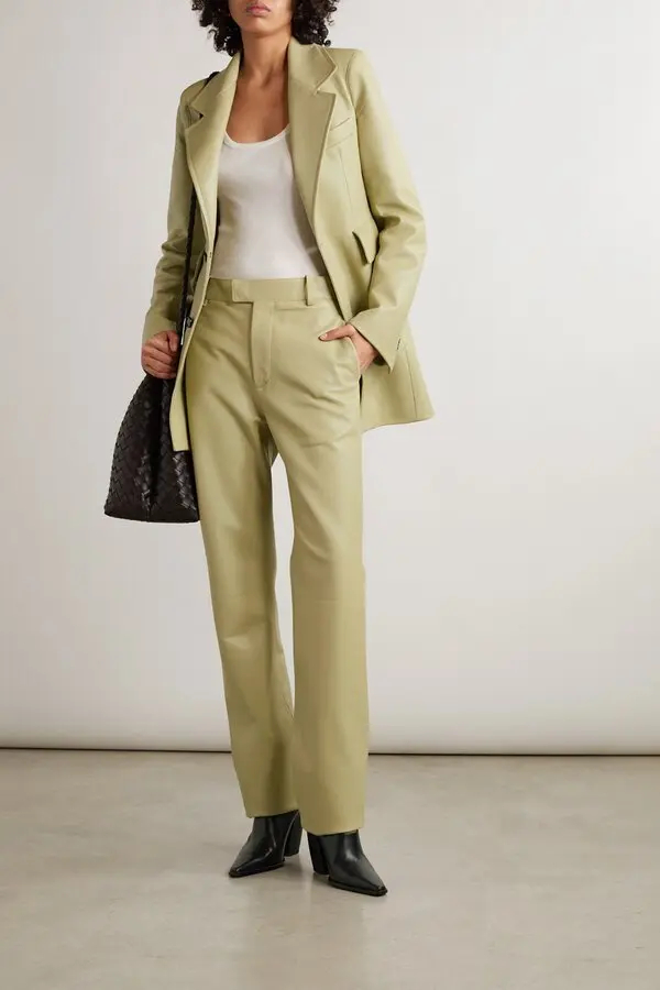 Bottega Veneta Leather Straight-leg Pants - Neutrals