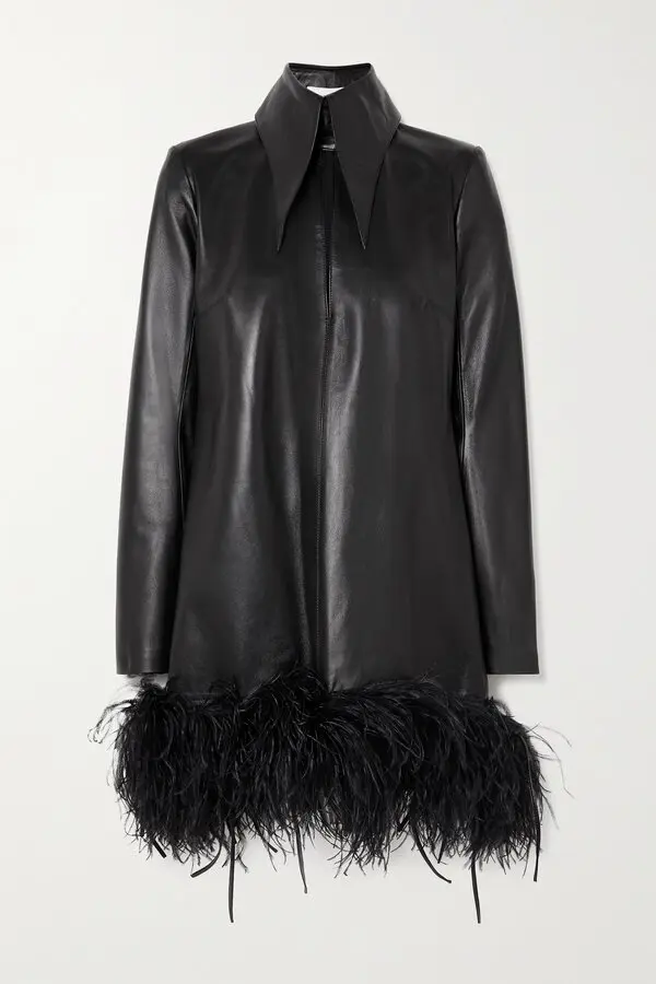 leather and feather dress 16arlington Michelle Feather-Trimmed Mini In Black - 70% Off casual chic dress