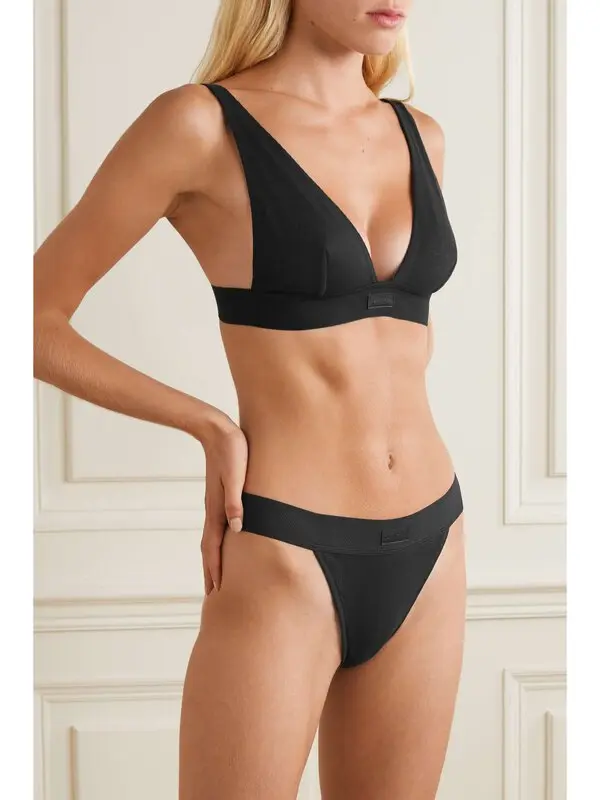 SKIMS Plunge Ribbed Cotton-blend Jersey Bralette - Black