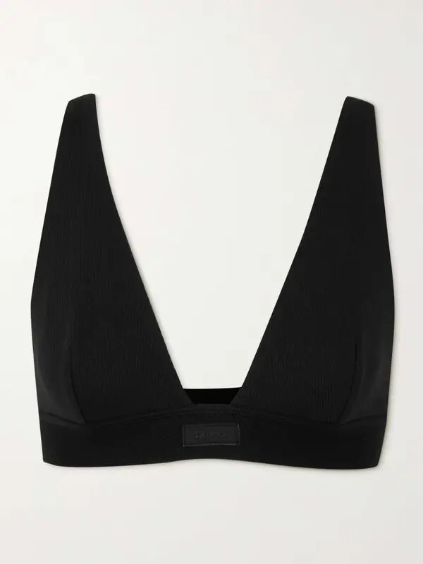 SKIMS Plunge Ribbed Cotton-blend Jersey Bralette - Black
