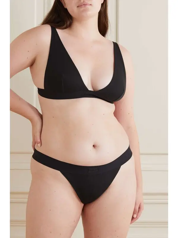 SKIMS Plunge Ribbed Cotton-blend Jersey Bralette - Black