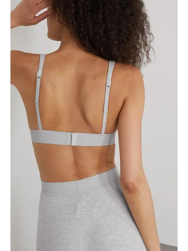 SKIMS Plunge Ribbed Cotton-blend Jersey Bralette - Gray