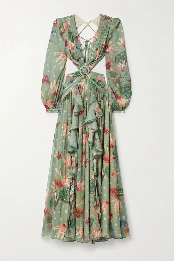 sachin and babi light blue dress PATBO Cutout floral-print stretch-jersey and chiffon maxi dress