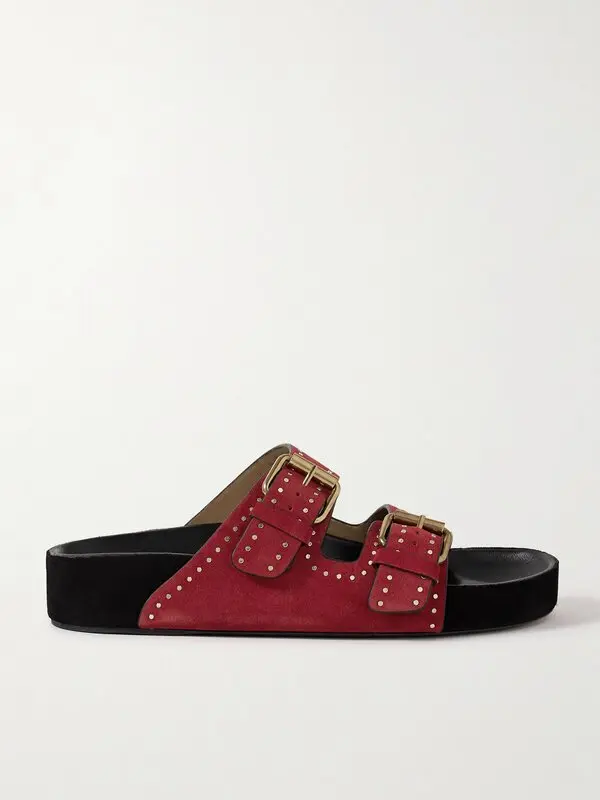 Isabel Marant Lennyo Studded Suede Slides - Red