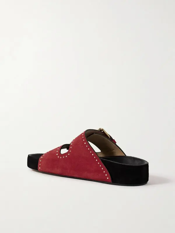 Isabel Marant Lennyo Studded Suede Slides - Red