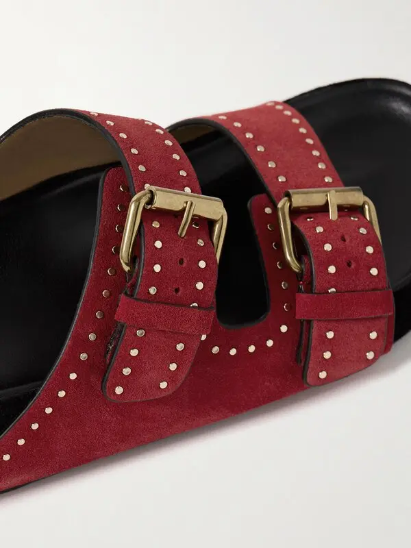 Isabel Marant Lennyo Studded Suede Slides - Red