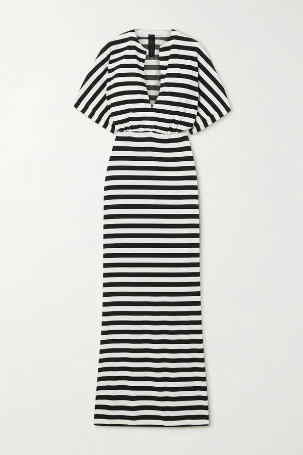 Buy Norma Kamali Obie Striped Stretch-jersey Maxi Dress - White At 74% Off