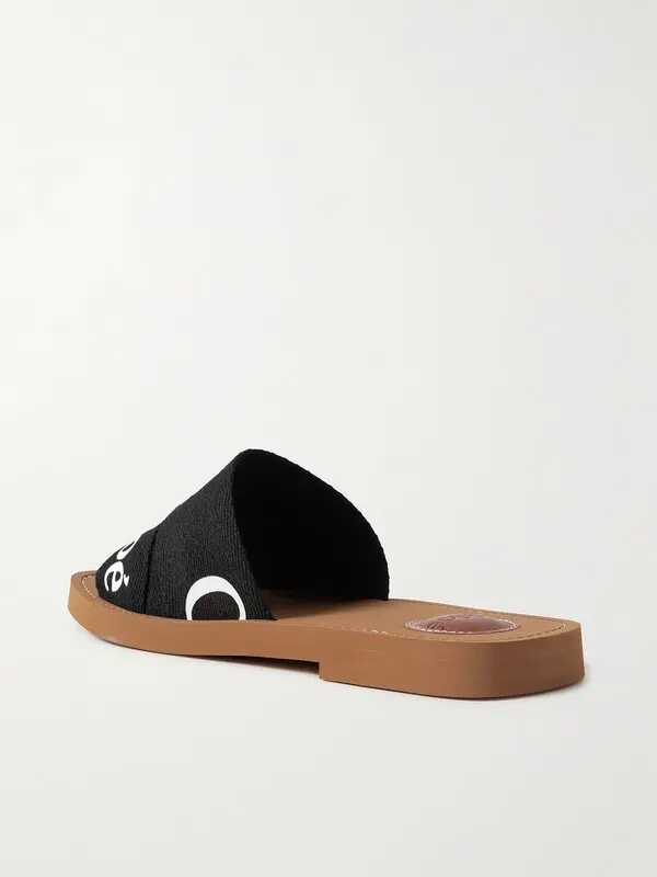 Chloé Woody Logo-print Canvas Slides - Black