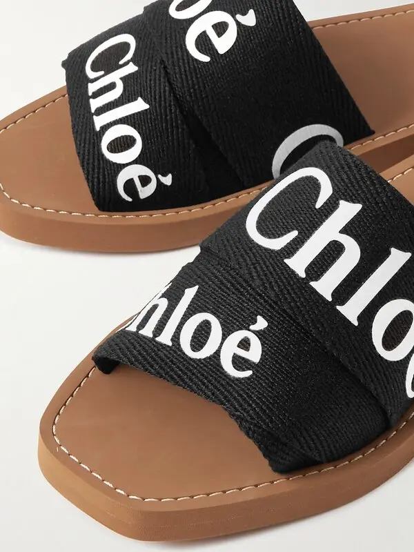 Chloé Woody Logo-print Canvas Slides - Black