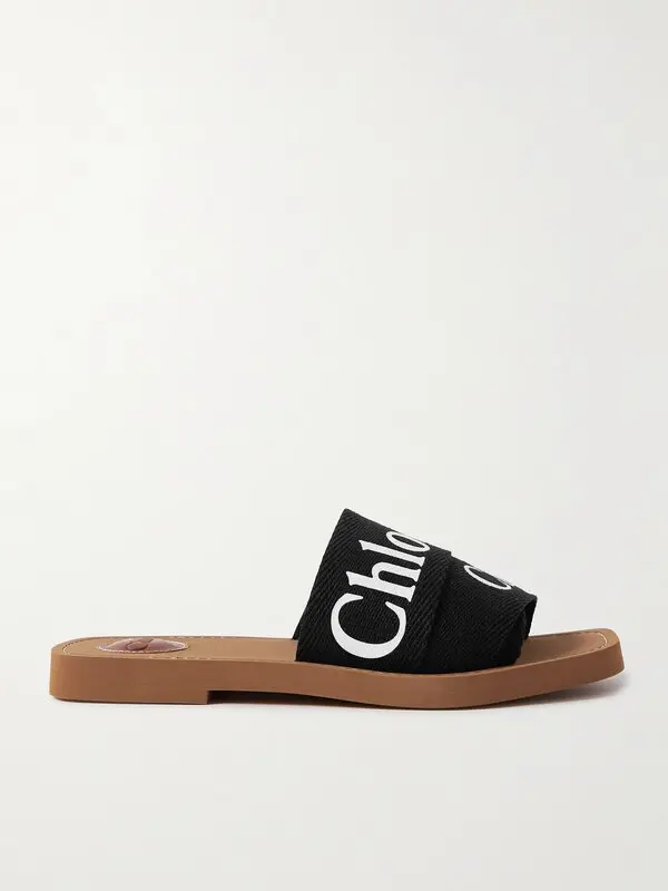 Chloé Woody Logo-print Canvas Slides - Black