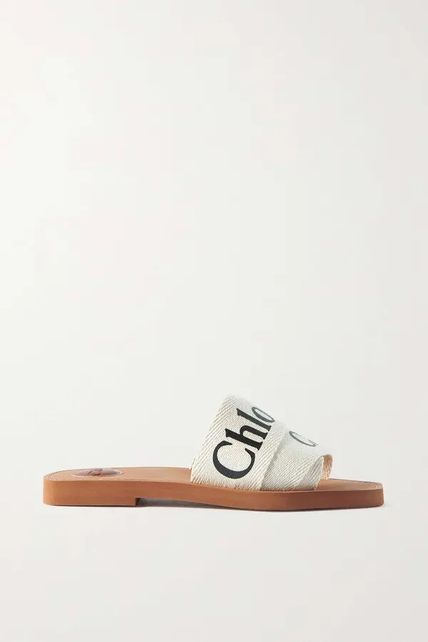 Chloé Woody Logo-print Canvas Slides - White