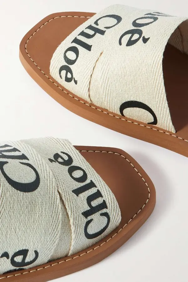 Chloé Woody Logo-print Canvas Slides - White