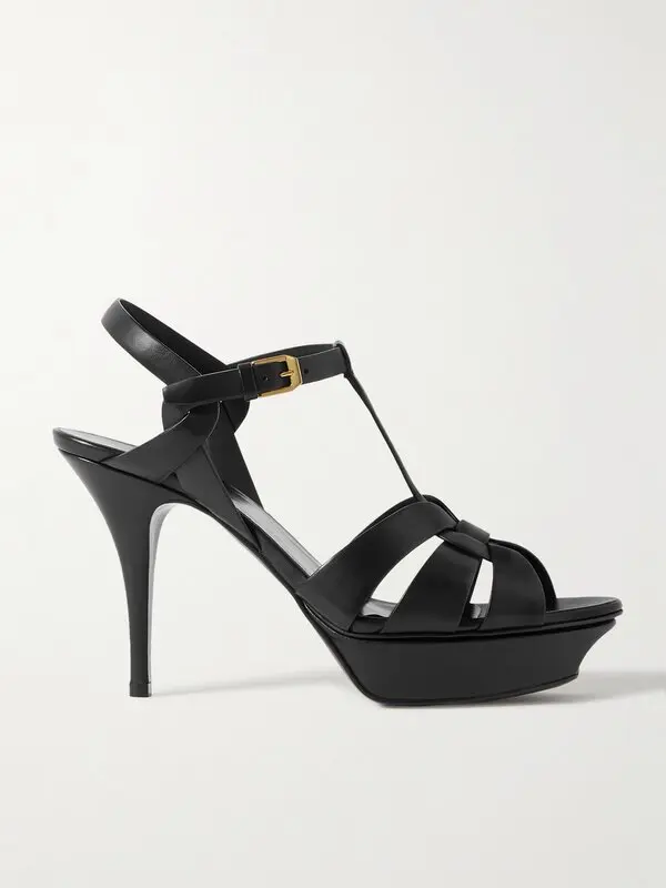 Saint Laurent Tribute Woven Leather Platform Sandals - Black