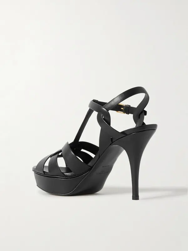 Saint Laurent Tribute Woven Leather Platform Sandals - Black