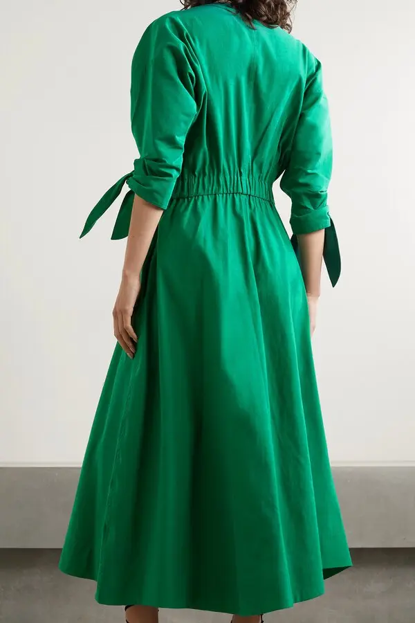 3.1 phillip lim green dress 3.1 Phillip Lim Side-Tie Puff Sleeve Midi Dress Green Poplin Size 8 –  Celebrity Owned main image 1