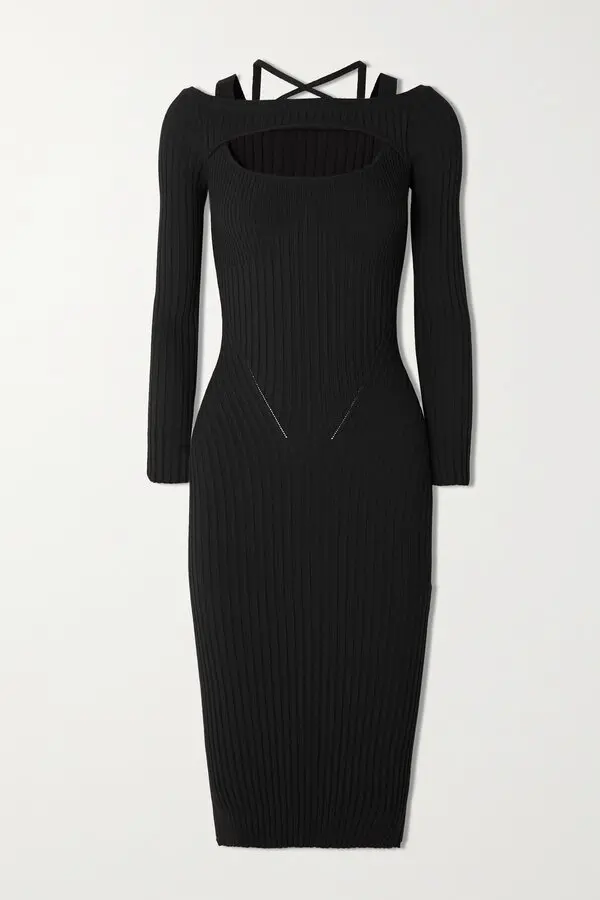 andreadamo ribbed knit midi dress Andreadamo Ribbed Knit Velvet Midi Dress With Cut Out in Nude