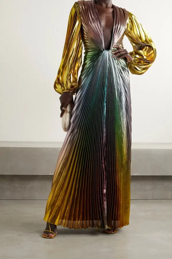 Reem Acra Pleated Silk-Blend Lam Gown In Metallic - 60% Off | Editorialist