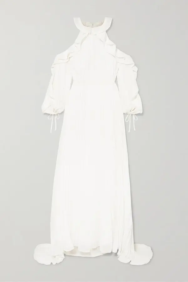 white christmas dresses Self-Portrait - Yellow Metallic Chiffon Maxi Dress