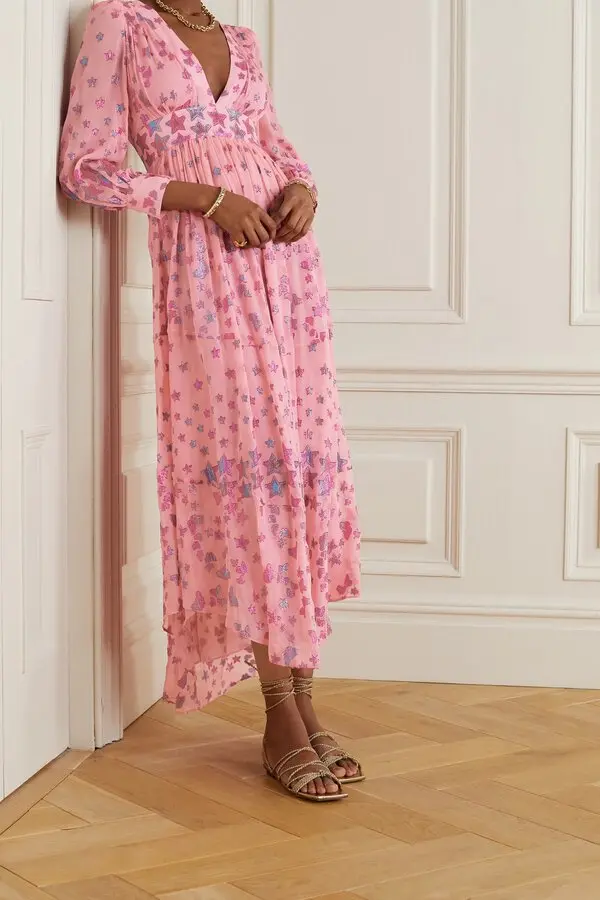 Loveshackfancy Cyrena Fil Coup Silk-Blend Georgette Maxi Dress In Pink -  40% Off | Editorialist