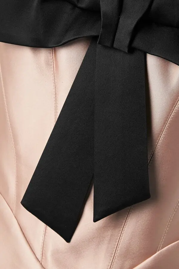 RASARIO Off-the-shoulder Bow-embellished Duchesse-satin Dress