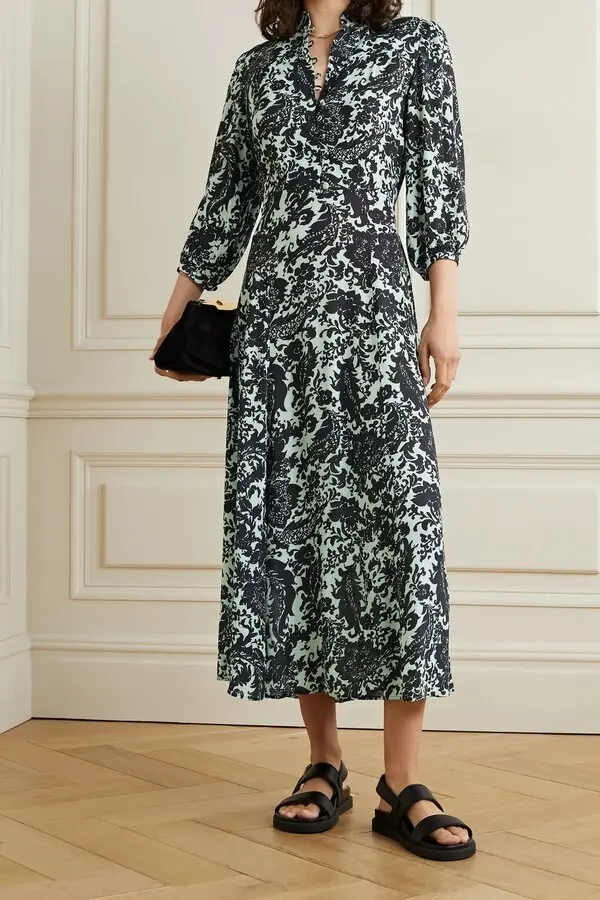 Bella Freud Emmanuelle Belted Floral-Print Crepe Maxi Dress In Green - 60%  Off | Editorialist