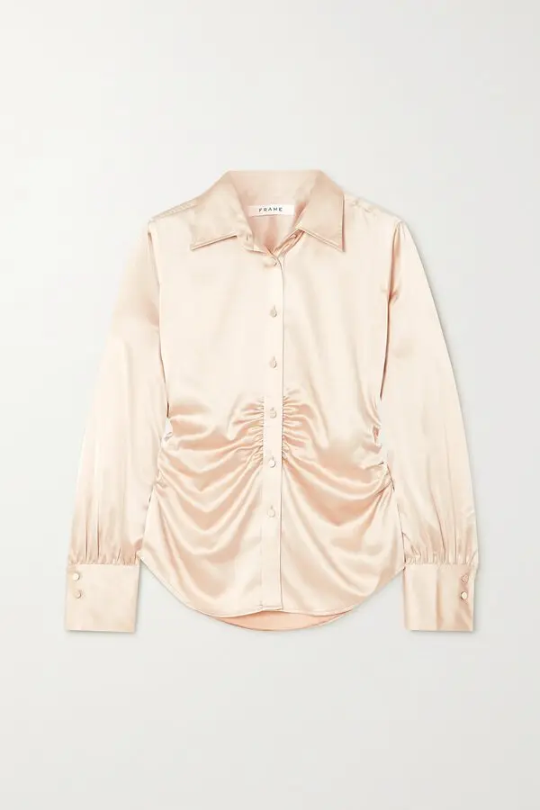 FRAME Ruched Silk-blend Satin Shirt