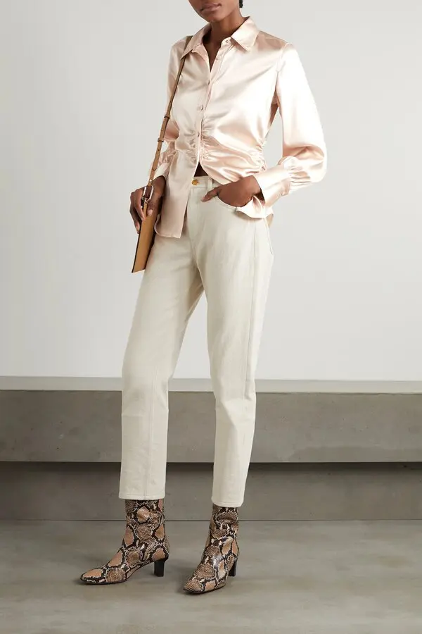 FRAME Ruched Silk-blend Satin Shirt