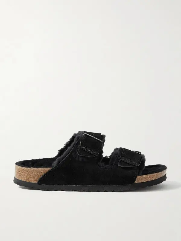 BIRKENSTOCK Arizona Shearling-lined Suede Sandals - Black
