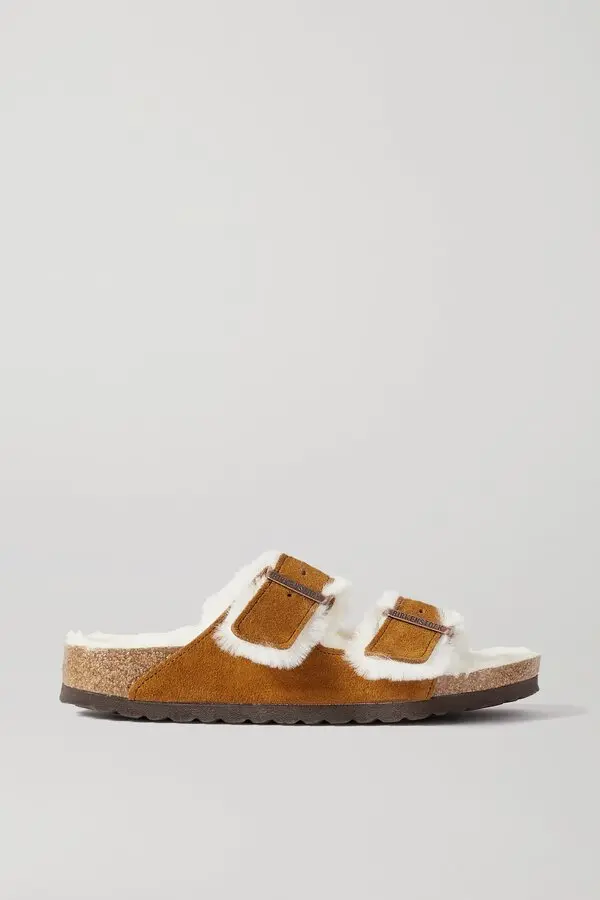 BIRKENSTOCK Arizona Shearling-lined Suede Sandals - Brown