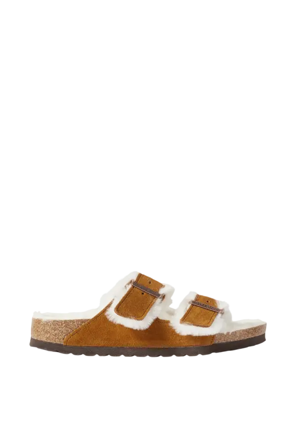 BIRKENSTOCK Arizona Shearling-lined Suede Sandals - Brown