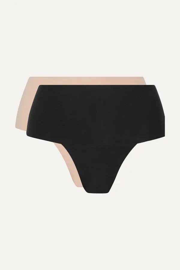 Spanx Undie-tectable Set Of Two Stretch-jersey Thongs - Black