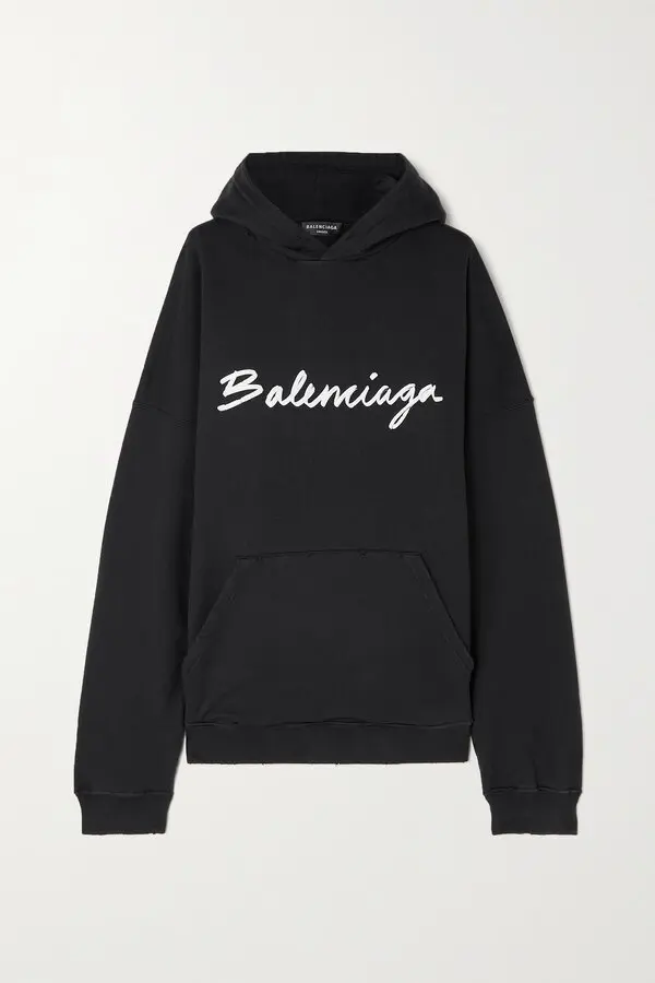 Balenciaga Printed Cotton-jersey Hoodie - Black