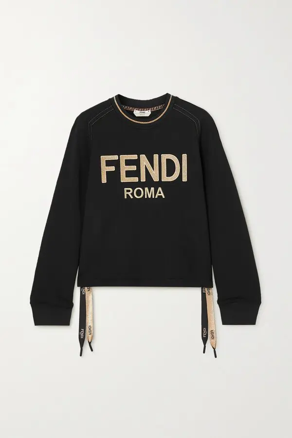 トレーナー/スウェット FENDI - FENDI Jacquard-trimmed embroidered sweat Fendi Jacquard-Trimmed Embroidered Cotton-Jersey Sweatshirt