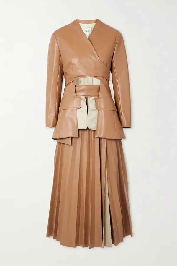 brown urban outfitters dress End Of Discussion Caramel Brown Faux Leather Belted Maxi Dress main image 1