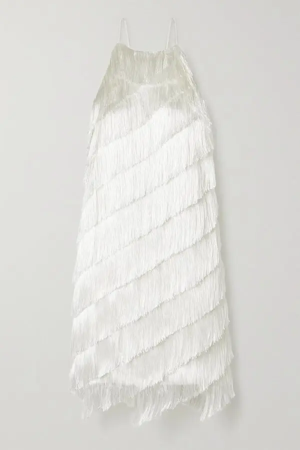 Halston Fringed Crepe Dress