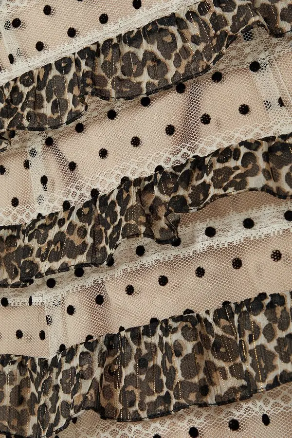 Costarellos Ingrid Leopard-print Chiffon And Polka-dot Flocked Tulle Maxi Dress