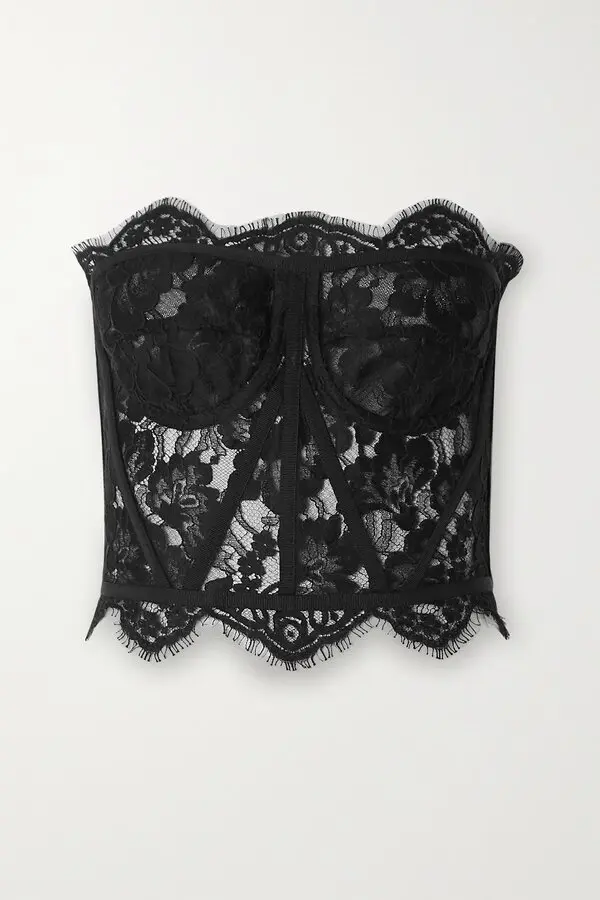 Dolce & Gabbana Grosgrain-trimmed Lace Bustier Top - Black