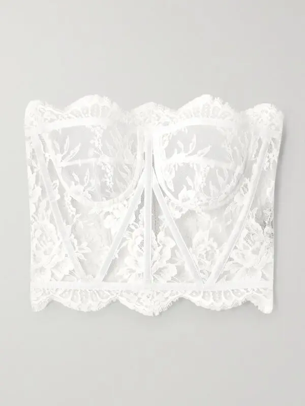 Dolce & Gabbana Grosgrain-trimmed Lace Bustier Top - White