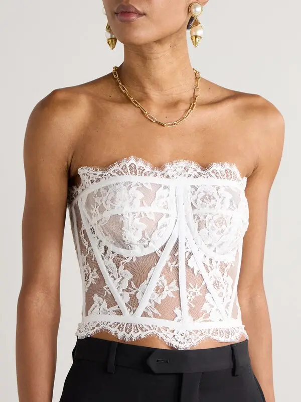 Dolce & Gabbana Grosgrain-trimmed Lace Bustier Top - White