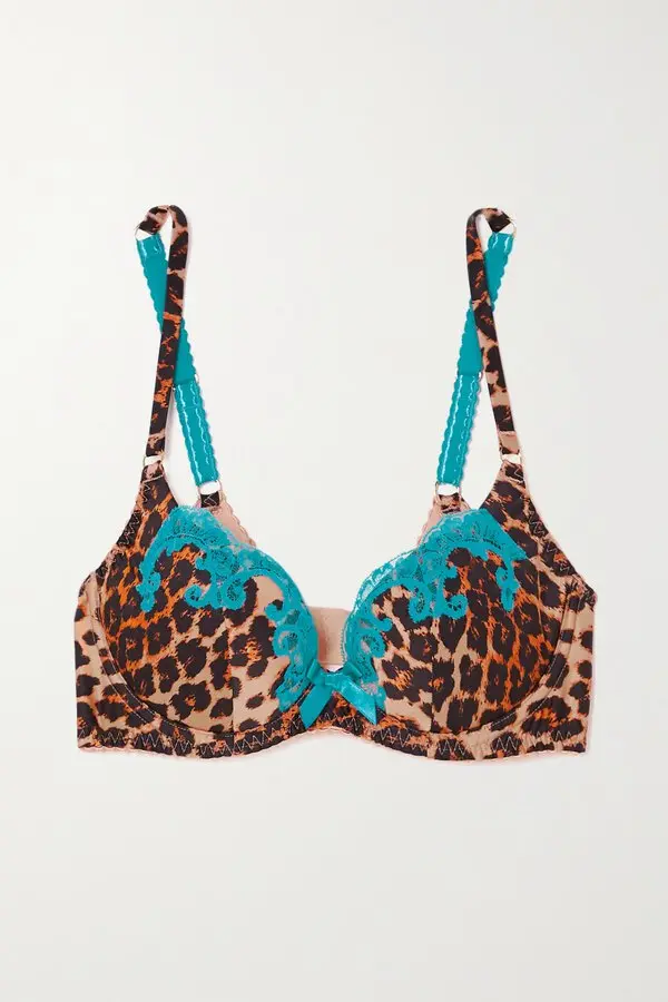Agent Provocateur Molly Lace-trimmed Leopard-print Silk-blend Underwired Bra