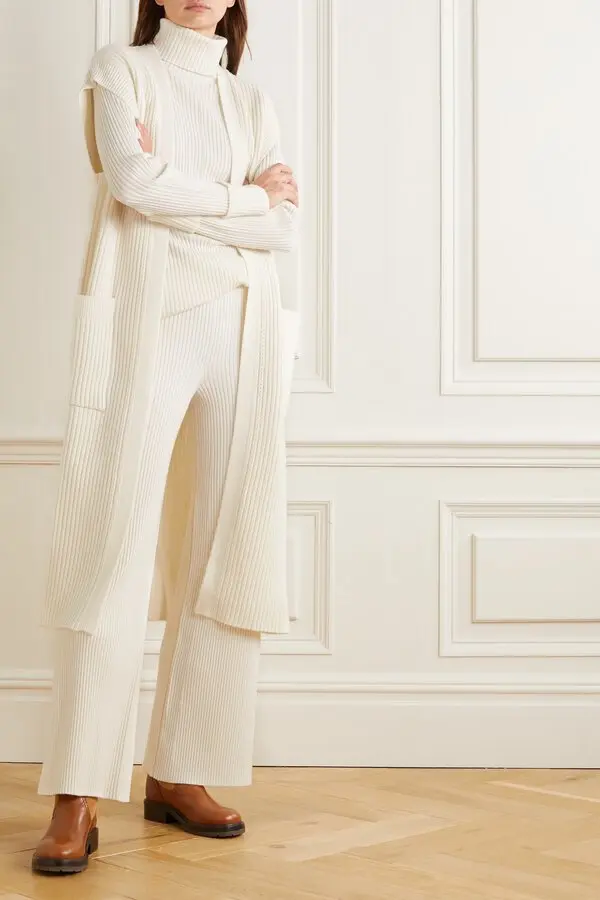 Chloé Ribbed Wool-blend Flared Pants